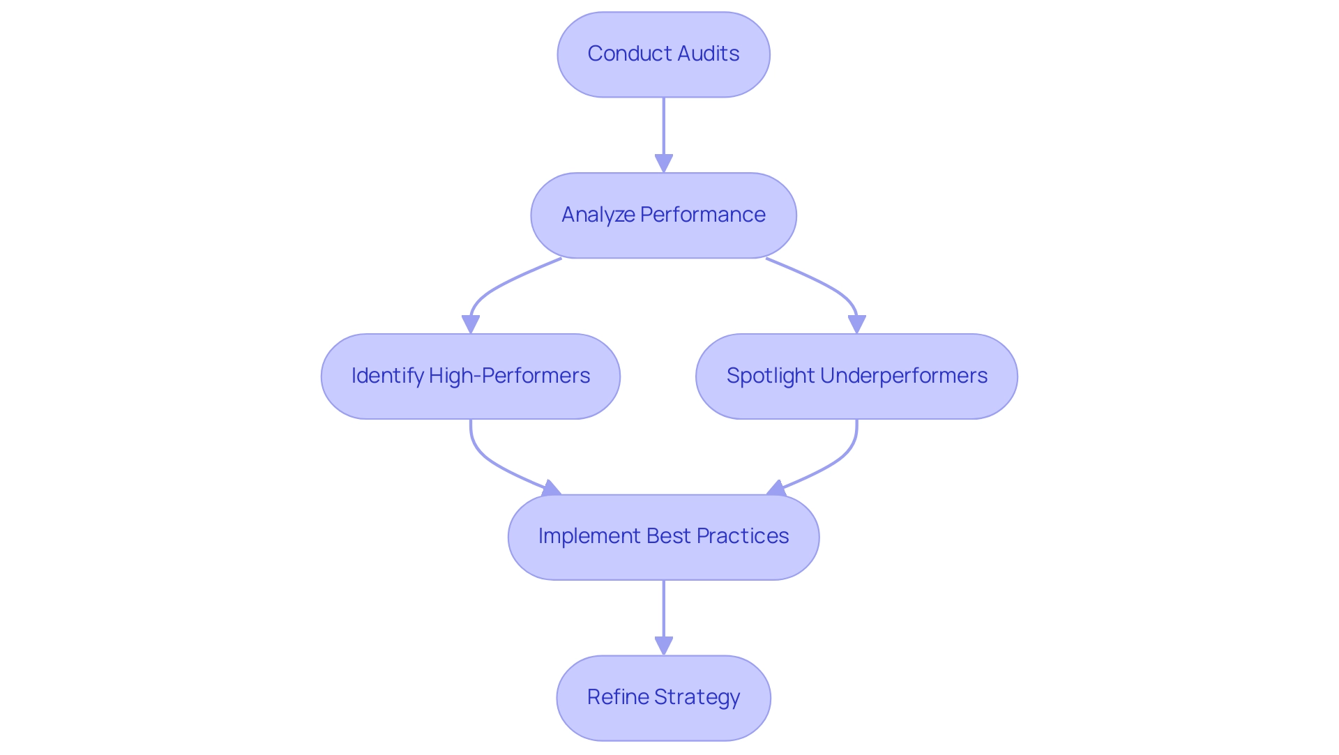 Blue boxes represent actions in the auditing and analysis process, while green boxes signify outcomes and insights derived from these actions.